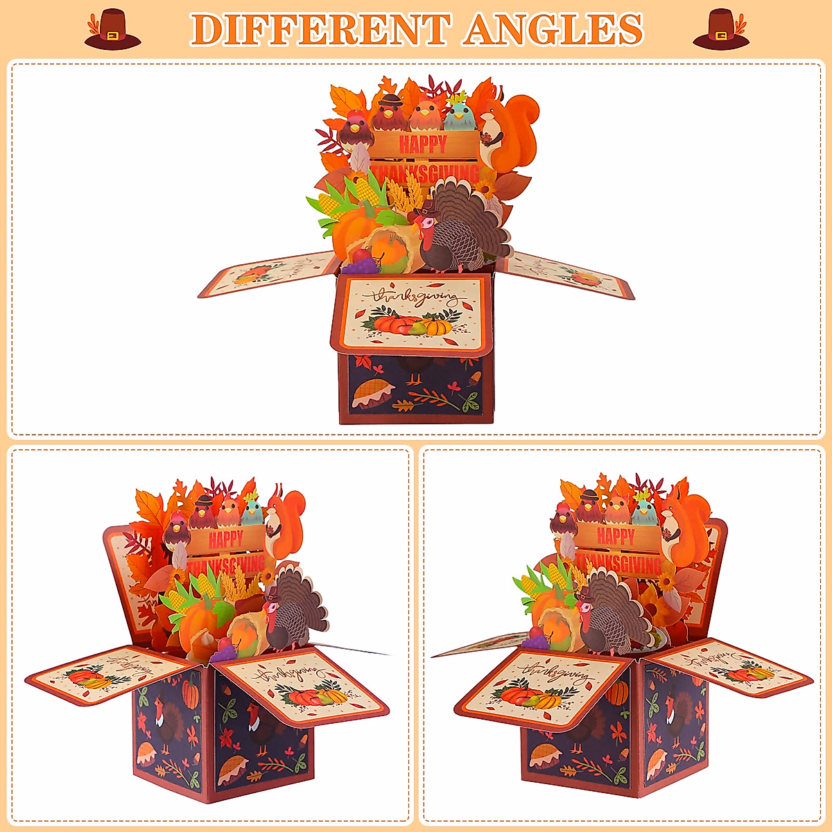 D4DREAM Thanksgiving Turkey Pop Up Card for Kids 3D Happy Thanksgiving Greeting Cards with Envelope Fall Pumpkin Greeting Cards for Autumn Party Family Friends Mother Grandma Thank You Celebration