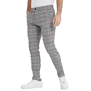 Plaid&Plain Men's Plaid Pants Skinny Dress Pants for Men Skinny Chino Pants Men 7301 Plaid-11-28X30