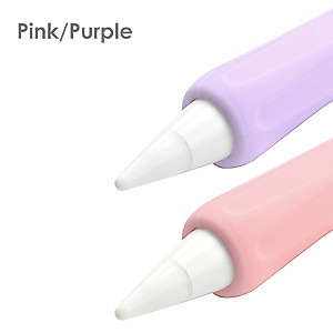 ProElife 2-Pack Ergonomics Grip Holder Anti-rolling Protective Sleeve Cover for Apple Pencil 2nd & 1st Gen 2022-2018 iPad Pro 12.9'' 11''/Air 10.9'' Stylus Accessory Kits (Pink/Purple)