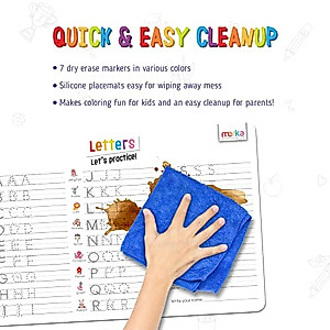 merka Plastic Placemats Set of 6 Wipeable Kids Placemat Kids Table Silicone Placemat Cats and Dogs Set of 4 Mats with 7 Dry Erase Markers for Ages 2 and Up
