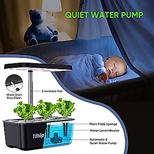 TILTOP Hydroponics Growing System 8 Pods Indoor Herb Garden with LED Grow Light, Height Adjustable Plant Germination Kit Indoor Grow Kit Countertop Garden with Automatic Pump & Timer Black