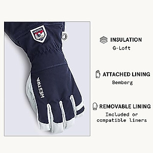 Hestra Army Leather Heli Ski Glove - Classic 5-Finger Snow Glove for Skiing, Snowboarding and Mountaineering, Navy, 7
