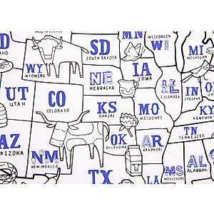 MODERN-TWIST Waterproof, Dishwasher Safe Mark, Mat & Marker Set, US Map