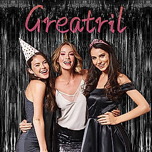 Black Tinsel Foil Fringe Curtain - GREATRIL Tinsel Curtain Party Backdrop Streamers for Wizard Birthday/Stranger Theme/Halloween/Graduation/Doorway/Christmas Party Decorations 2 Pack