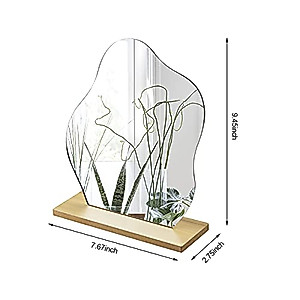 Irregular Aesthetic Mirror Frameless Funky Makeup Mirror Decorative Desk Tabletop Wavy Mirror with Wooden Stand for Living Room Bedroom and Minimal Spaces Home Decor (Cloud Shape)