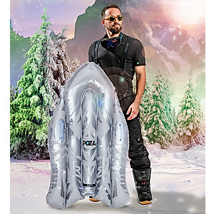 POZA Inflatable Silver Snow Boogie Sled – Luxurious Snow Sled with Handles and Filled with Silver Snowflake Confetti – Premium Heavy Duty Cold Resistant PVC Sled for Adults and Kids – 44 Inch