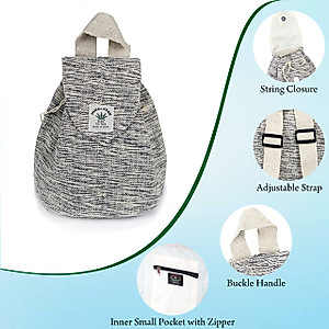Hemp small bag for women Girls Light Weight Eco Friendly Small cute backpack Bag for everyday lives (White Gray)