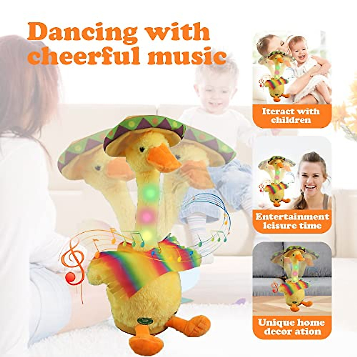 tapolexng Baby Musical Duck Toy Dancing Singing Imitating Duck Toy for Girl and Boy Repeating What You Say Toddlers Infant Music Funny Clothes Dance Duck Toys for Babies