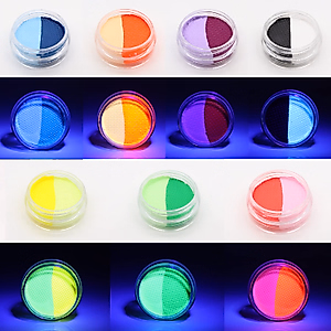 Water Activated Split Cake Eyeliner, UV Blacklight Glow Fluorescent Paint, Onmay 14 Bright Color Retro Graphic Hydra Eye Liner, Body Face Paint, Halloween Makeup (14color)