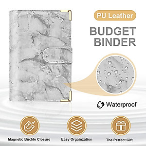 45 Pcs Budget Binder with Zipper Envelopes,PU Leather Money Organizer for Cash Bills Coupon Card, Budget Planner for Saving Money,Cash Envelopes for Budgeting,Money Saving Binder, Dark Marble Grey