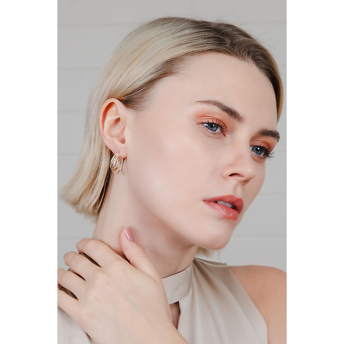 Hoops & Loops Sterling Silver Two-Tone Triple Circle Round-Tube Polished Hoop Earrings, 20mm