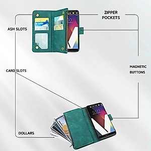 Compatible with LG V20 Wallet Case and Premium Vintage Leather Flip Credit Card Holder Stand Cell Accessories Folio Purse Lanyard Wrist Strap Phone Cover for LGV20 LG20 V 20 ThinQ Women Men Green