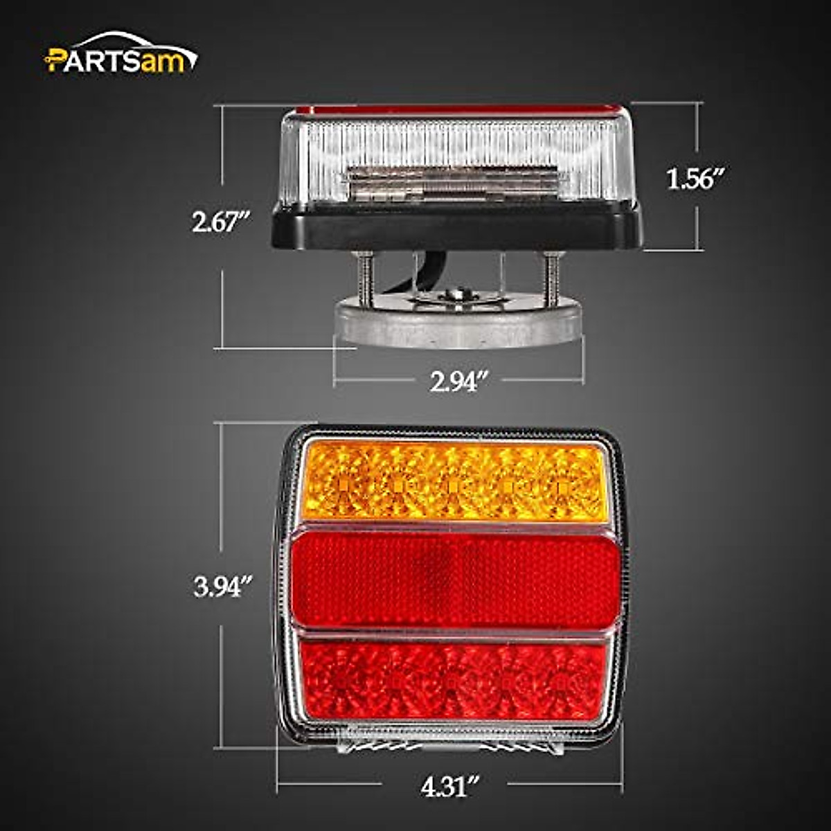 Partsam Magnetic LED Trailer Towing Light Kit w/Reflex, Universal 2x 15 LED Trailer Rear Light, Board Tail Brake Stop Indicator License Plate Light Lamp, 24ft Cable with 7 Pin Plug, IP68 Waterproof