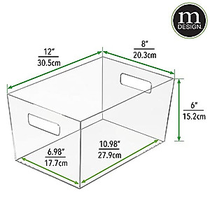 mDesign Plastic Bathroom Organizer Storage Bin with Handles for Organizing Hand Soaps, Body Wash, Shampoos, Conditioners, Hand Towels, Hair Accessories, Body Spray, Mouthwash - Large, 4 Pack - Clear