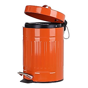 OCTMUSTARD 3 Liter / 0.8 Gal Mini Metal Trash Can with Lid,Small Pet Garbage Can Waste Basket for Car,Office,Outdoor or Home Kitchen and Bathroom Decor,Orange 9" X 6.75" X 11.25"