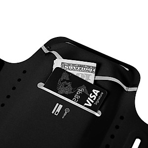 Premium Lycra Sports Running Armband Cell Phone Arm Case w Card Holder for iPhone XR 13 12 Pro 11 Pro XS Max, Samsung Galaxy S21 FE S21 S20 5G Note10 A51 A10S, Moto G8 Power G7 Plus, Pixel 5a (Black)