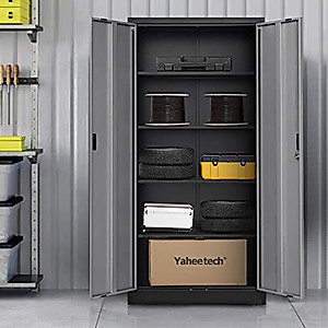 YEEZER Metal Garage Storage Cabinet - 71" Steel Lockable File Cabinet with 2 Doors and 4 Adjustable Shelves. Locking Cabinet for Home, Office, Garage, Gym, School