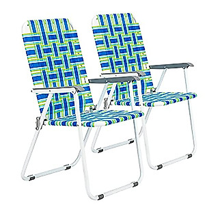 Vasitelan Patio Lawn Chairs Folding Chairs Set of 2, Webbed Folding Chair Outdoor Beach Chair Portable Camping Chair for Yard, Garden (Blue)