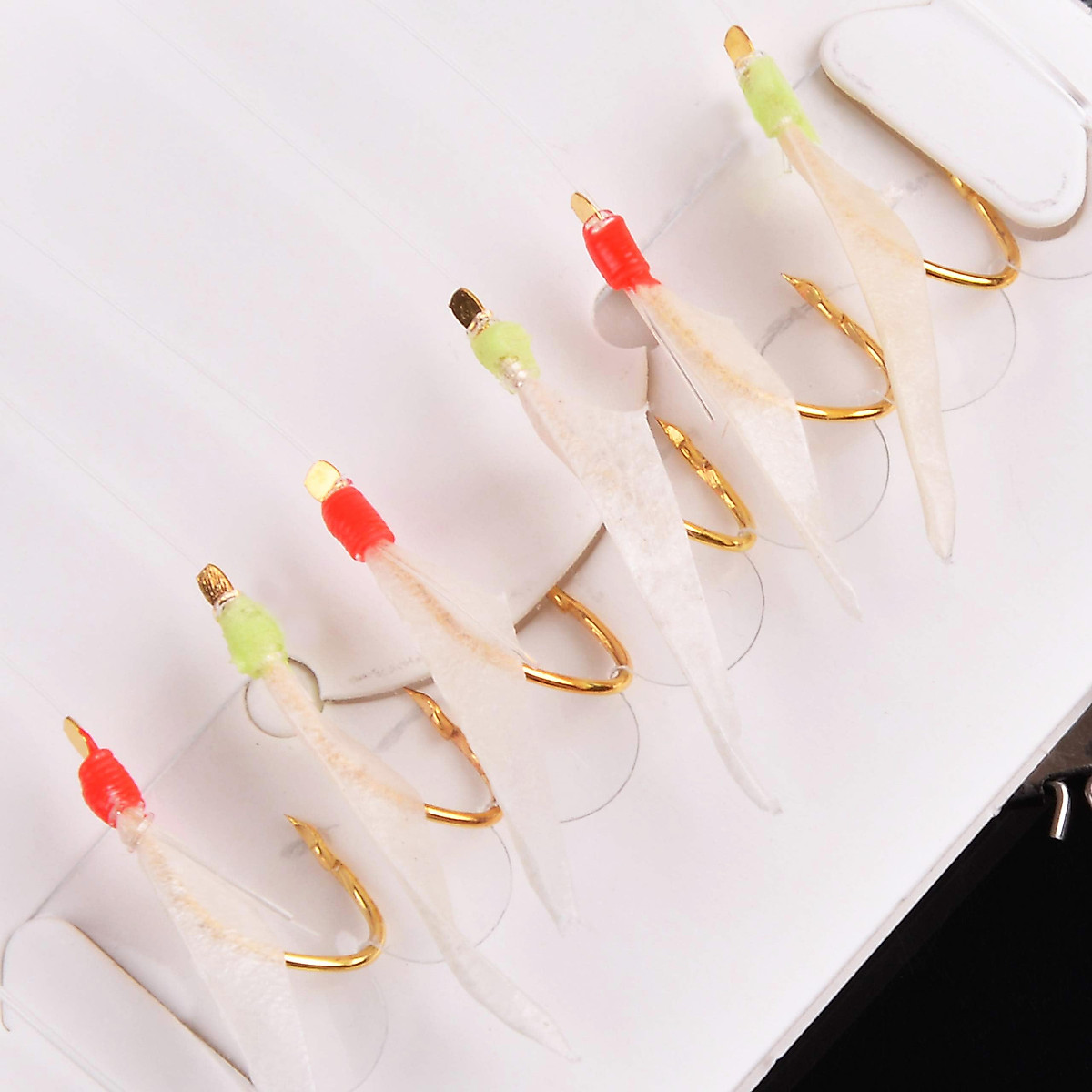 OROOTL Fishing Bait Rigs Saltwater, 6 Packs Surf Fishing Rigs with Sharp Hooks Fish Skin Feather Swivel Snap Glow Saltwater Lures Sea Bass Cod Herring Hook Rig Size 4 6 8