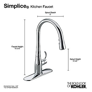 KOHLER 596-VS Simplice Pull Down Kitchen Faucet, High Arch, Vibrant Stainless