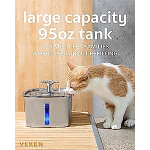 Innovation Award Winner - Veken 95oz/2.8L Stainless Steel Cat Water Fountain, Automatic Pet Fountain Dog Water Dispenser with Smart Pump for Cats, Dogs, Multiple Pets