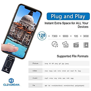 4-in-1 Android and iPhone 128GB Photo Stick USB 3.0 Flash Drive - Compatible with All Your Devices! iPhone iPad Samsung Pixel LG PC Mac (Easy Backup & External Storage + Certified iOS App) Cleverdan