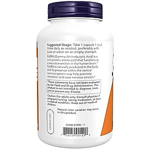 NOW Supplements, GABA (Gamma-Aminobutyric Acid) 750mg, Neurotransmitter Support*, 200 Veg Capsules
