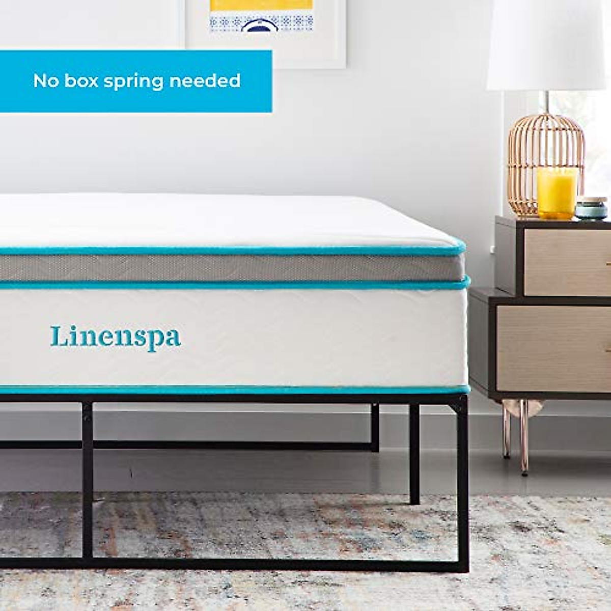 Linenspa 14 Inch Metal Platform California King Bed Frame with Storage Space Under Frame, California King Platform Bed Frame, No Box Spring Needed