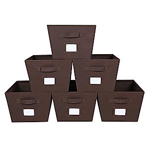 Storage Bins Cubes Baskets Containers with Dual Handles for Home Closet Bedroom Drawers Organizers, Foldable, Set of 6 (Brown)
