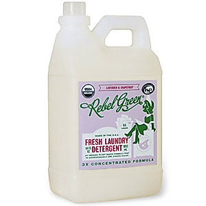 Rebel Green USDA Organic HE Liquid Fresh Laundry Detergent - Natural & Hypoallergenic Laundry Soap, Lavender and Grapefruit - 64 Loads