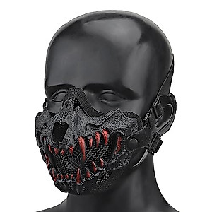 Anyoupin Airsoft Half Face Skull Mask Tactical Fangs Face Protective Mesh Mask for Halloween Paintball CS Games