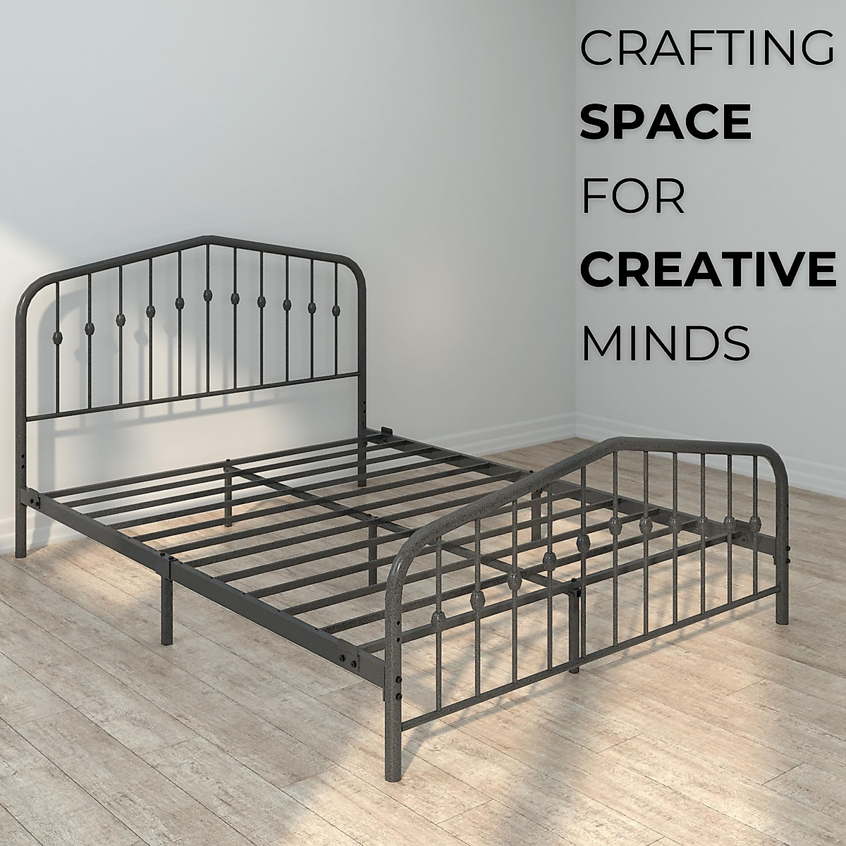 AMBEE21 Golden Gate Beds Washington Full Size Silver Iron Bed Frame with Headboard Footboard Wrought Iron Heavy Duty Metal Platform Foundation Farmhouse Victorian Style 800 lbs Capacity CastleBeds