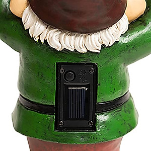 Solar Powered LED Garden Gnome w/ Creepy Light-up Glowing Red Eyes, 11" Tall, Weather Resistant, Meet Figglethorpe The Fire-Eyed Gnome