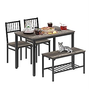 Teraves Dining Table Set for 4/Computer Desk,Kitchen Table with 2 Chairs and a Bench,Table and Chairs Dining Set 4 Picce Set for Dining Room (Black Oak+Black Frame,120CM)