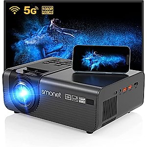 SMONET 5G WiFi Bluetooth Projector Native 1080P Projector 4K Support Movie Projector 9500L Outdoor Projector Home Video LED iPhone Projector Compatible with Phone TV Stick Laptop PC HDMI USB DVD