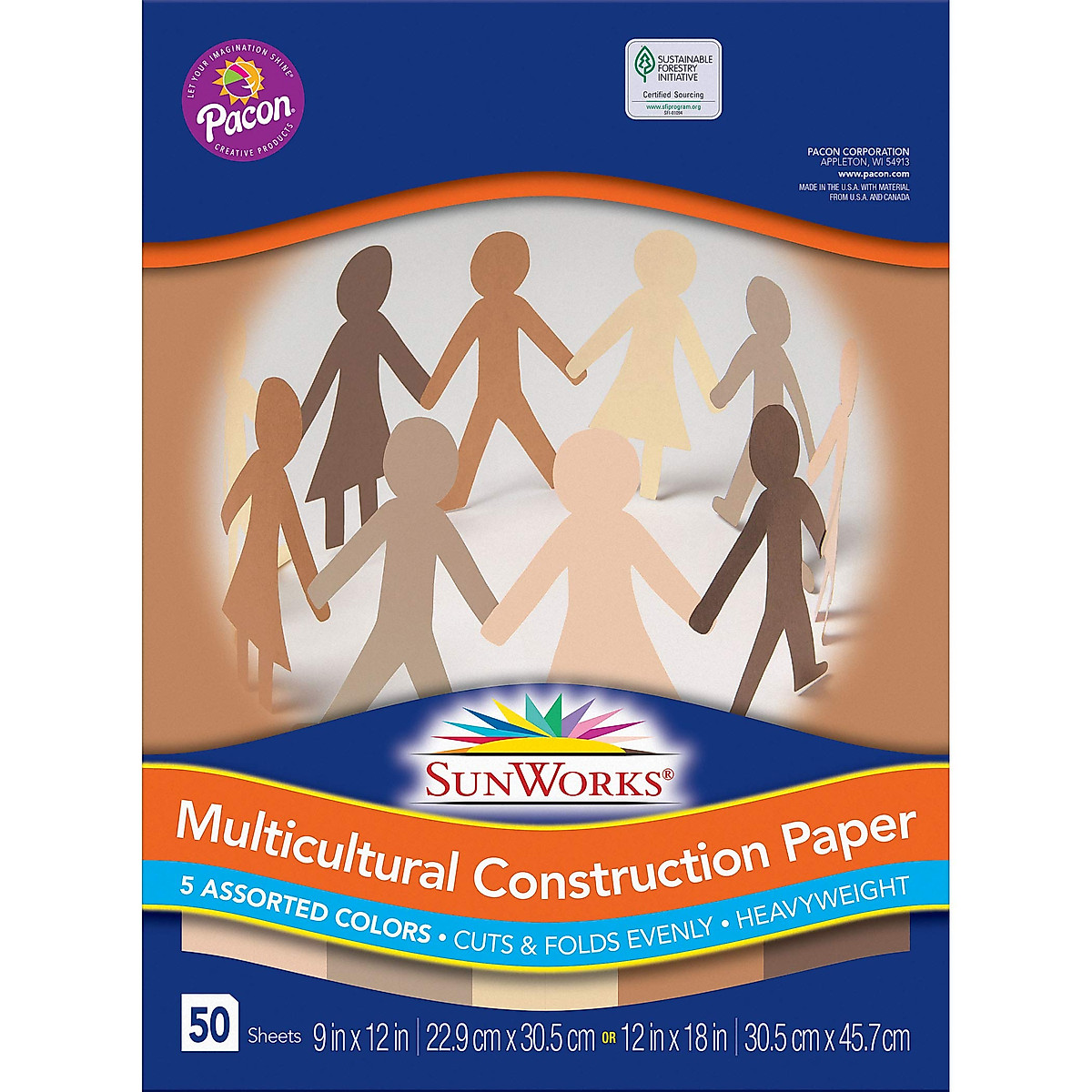 Pacon® PAC9509BN Multicultural Construction Paper, 10 Assorted Colors, 9" x 12", 50 Sheets Per Pack, 10 Packs