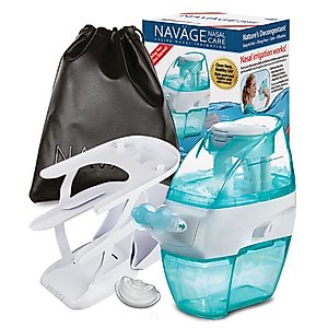 Navage Deluxe Bundle Nasal Irrigation System - Saline Nasal Rinse Kit with 1 Nose Cleaner, 20 Salt Pods, Black Travel Bag and 1 Countertop Caddy