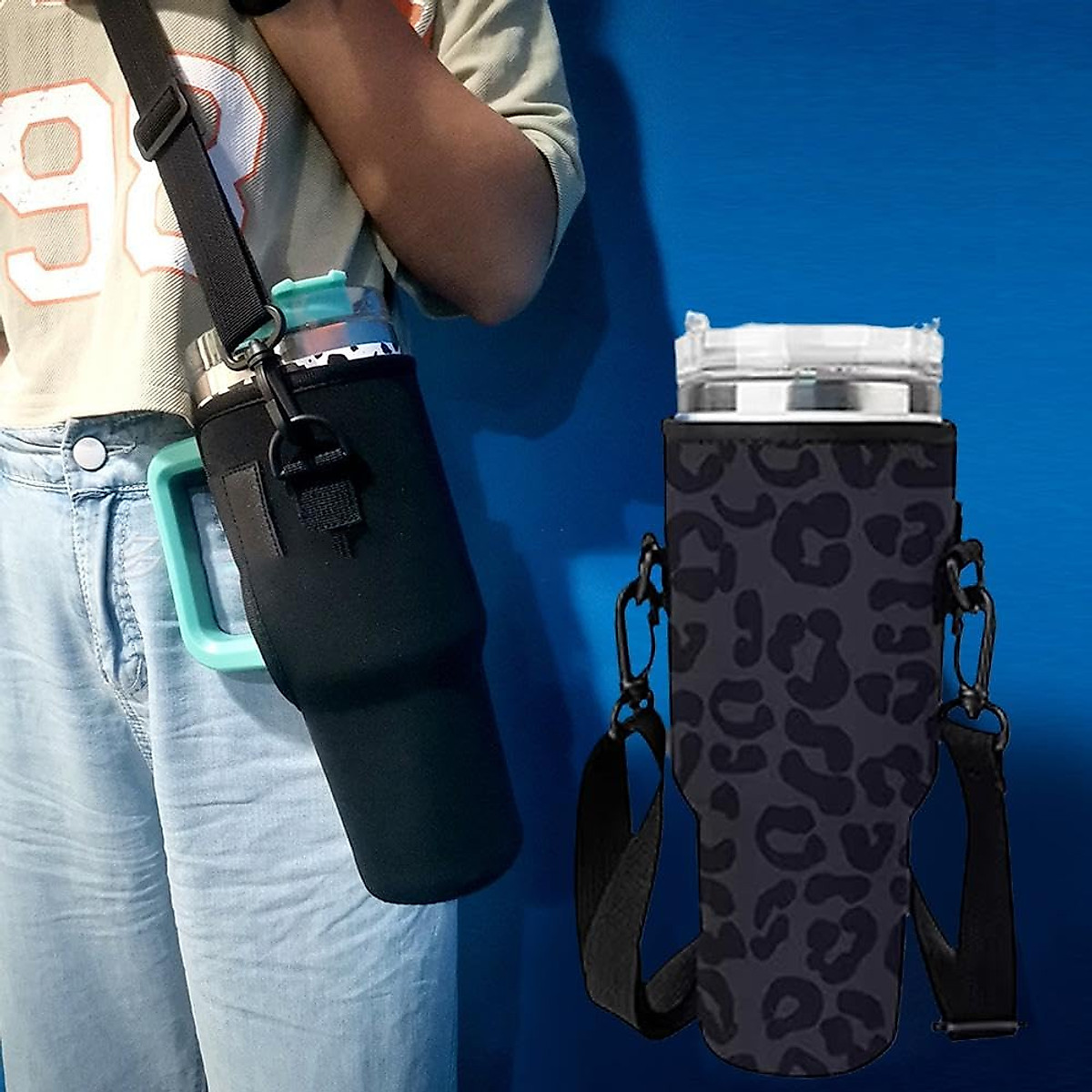 Water Bottle Carrier for Stanley,40oz Carrier Holder Pouch with Shoulder Strap,Lightweight Tumbler Travel Holder Bag for Hiking Travelling Camping