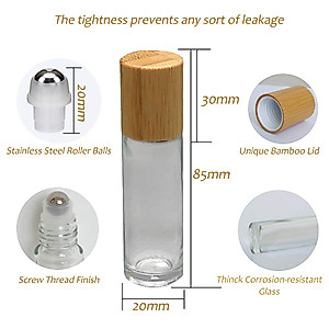 12Pcs 10ml Glass Roll On Bottle with Bamboo Lid for Essential Oils, Creatiee Eco-friendly Refillable Clear Perfume Sample Bottles with Stainless Steel Roller Ball - Portable & Practical…
