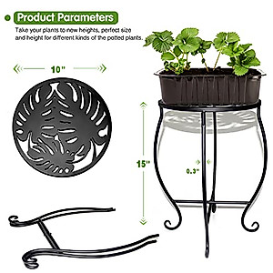 KABB 15'' Tall Plant Stand for Flower Pot, 10-inch Round Metal Plant Stand Indoor, Decorative Black Flower Pot Stand Plant Table, Rustproof Potted Holder Outdoor Plant Stands for Home Garden