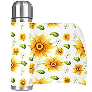 Sunflower and Leaves Vacuum Insulated Water Bottle Stainless Steel Thermos Flask Travel Mug Coffee Cup Double Walled 17 OZ