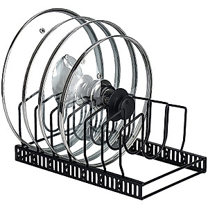 Toplife Adjustable 10+ Pans Organizer Rack + 7+ Lids Organizer Rack for Kitchen Cabinet, Black