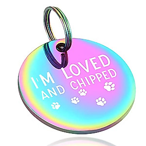 Renaissancey Funny Pet Tag, Funny Dog Tag, Small Tag for Pets Tag Chip Tag for Pets Dog Collar Gift Chip ID Tag for Pets, I'm Loved and Chipped Dog Tag