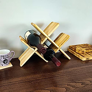 Wood Wine Rack, Wood Wine Storage Racks Countertop, 4 Bottle Wooden Stackable Wine Cellar Racks, Foldable Tabletop Free Standing Wine Bottle Stand Holder Display Shelf, Bar Cabinets 100% Ashwood