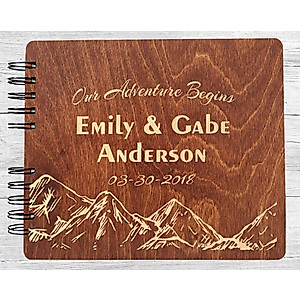 Wooden Guest Book Our Adventure Begins GuestBook Wedding Sign in Rustic Bride Groom Registry Album Customize Engraved (8.5"x7")