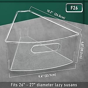 JEISSLIA Lazy Susan Cabinet Organizer Bins for 26"/ 28"/ 32" Diameter Corner Lazy Susan, Plastic Cabinet Storage Bin, 1/8 Wedge-Food Safe, BPA Free, with Non-slip Pads (For 26" Lazy Susan, 6 Pack)