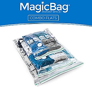 MagicBag 8-Pack Variety Combo Flat Vacuum Compression Bags - Instant Space Saver Storage - Airtight Double Zipper - Clothing, Pillows - Home Organization