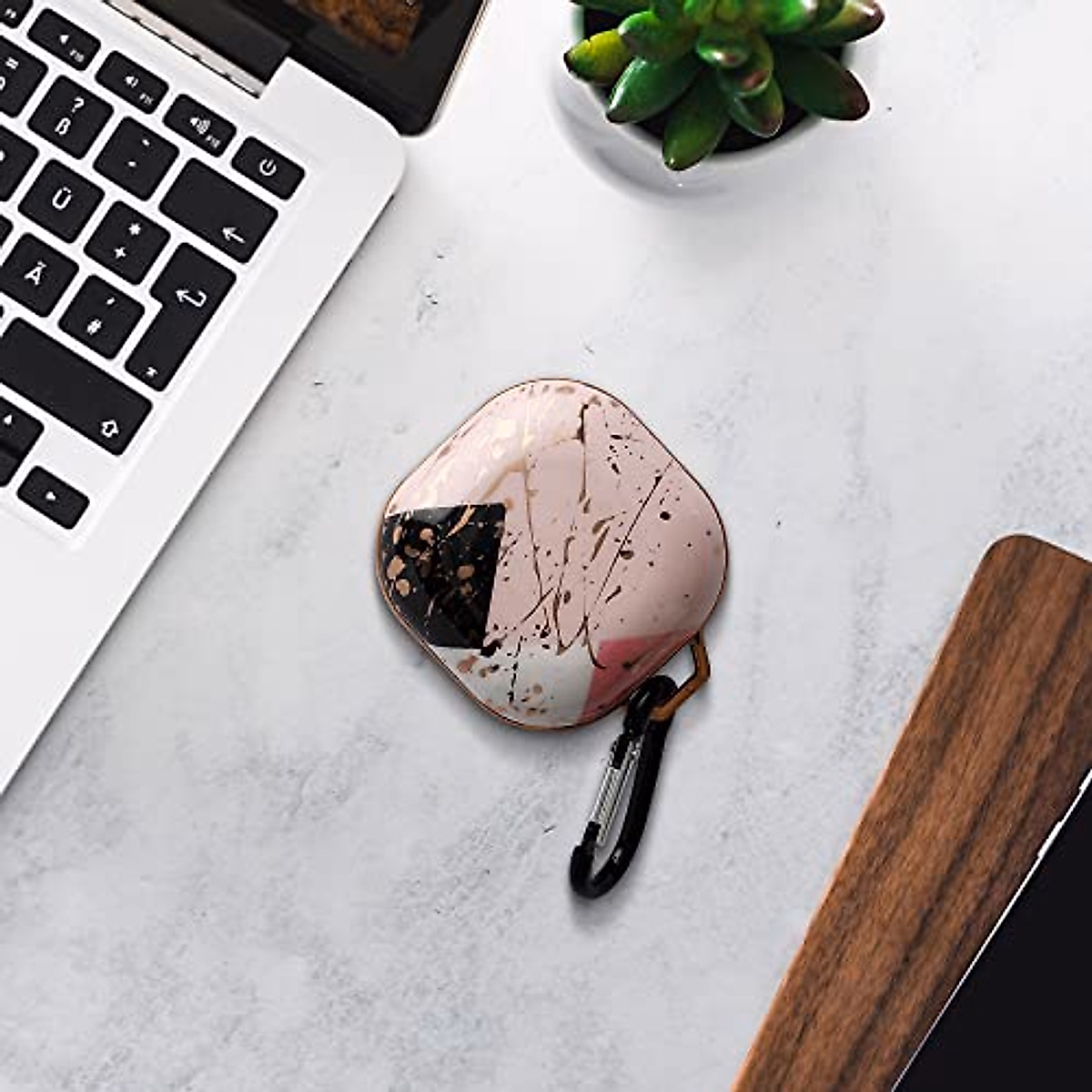 kwmobile Case Compatible with Samsung Galaxy Buds 2 Pro/Buds 2 / Buds Live - Case for Earbuds - Mixed Marble Dusty Pink/White/Black