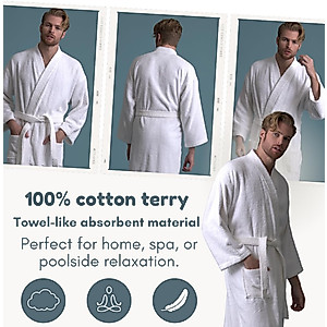 Soft Touch Linen Men's Robe, Turkish Terry Bathrobe, 100% Cotton Kimono Spa Bathrobe