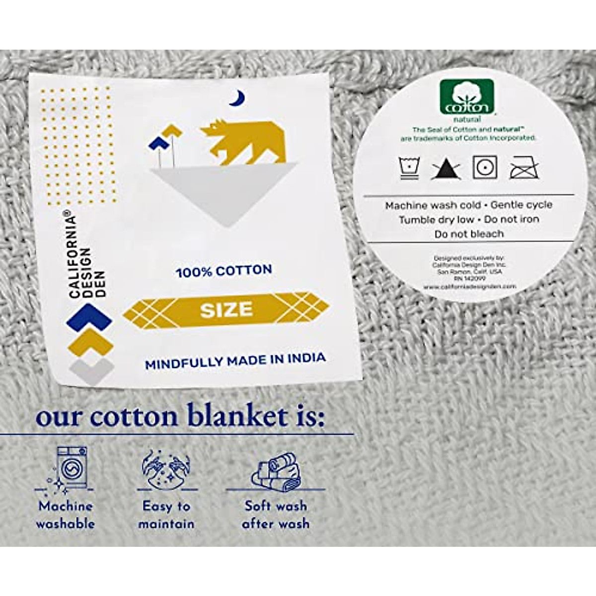 California Design Den 100% Cotton Blanket Queen Size/Full Size, Lightweight & Breathable Bed Blanket for Summers, Herringbone Design, Light Gray Queen Blanket, All-Season Throw (Light Gray)